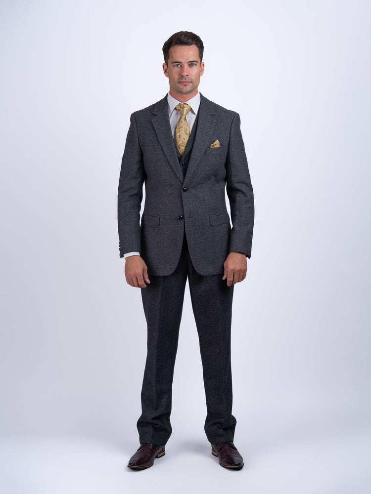 Classic Grey Herringbone Tweed Three-Piece Suit - Handmade Irish Suit ...