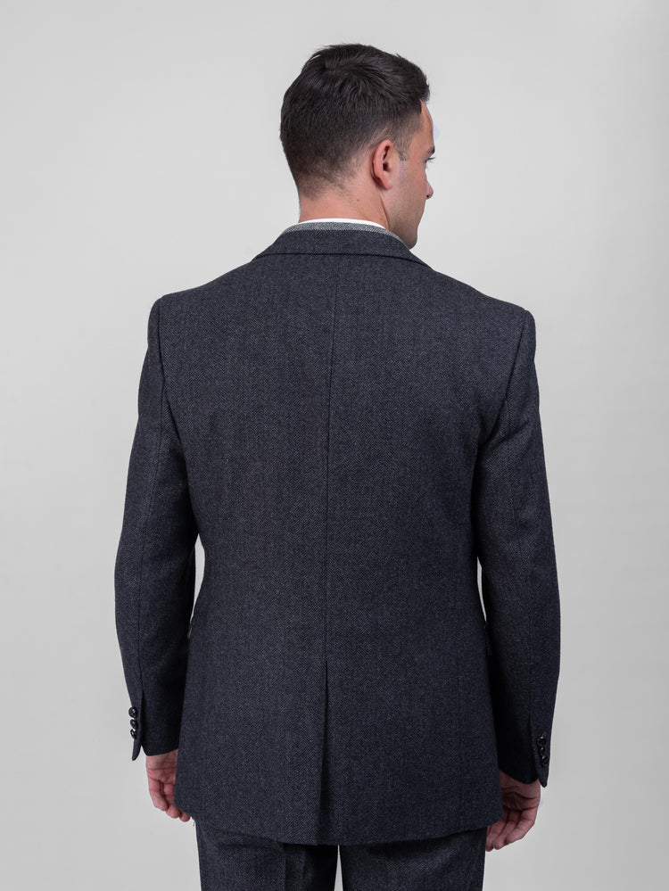 Classic Grey Herringbone Tweed Three-Piece Suit - Handmade Irish Suit ...