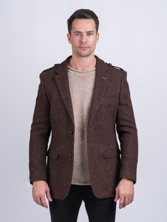 Brown Herringbone Tweed Jacket with Moleskin Trim - Men's Tweed Blazer ...