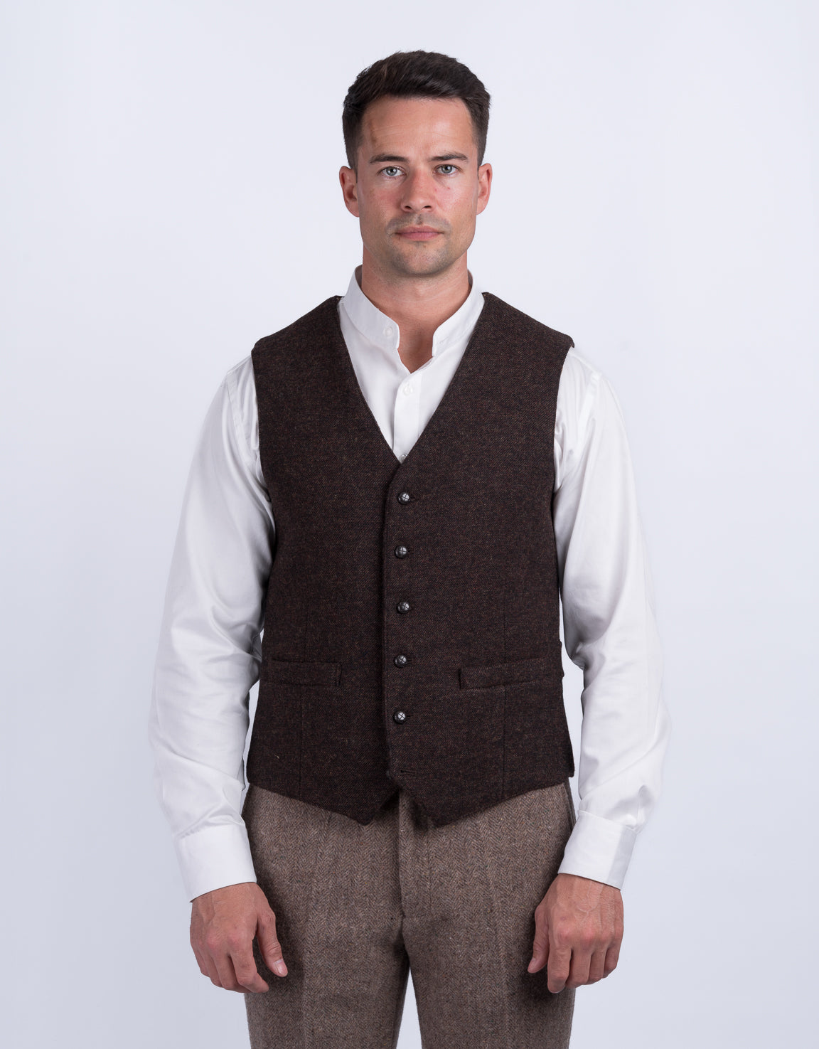 Mens Mid Brown Tweed Waistcoat - Handmade Irish Vest – Celtic Tweed