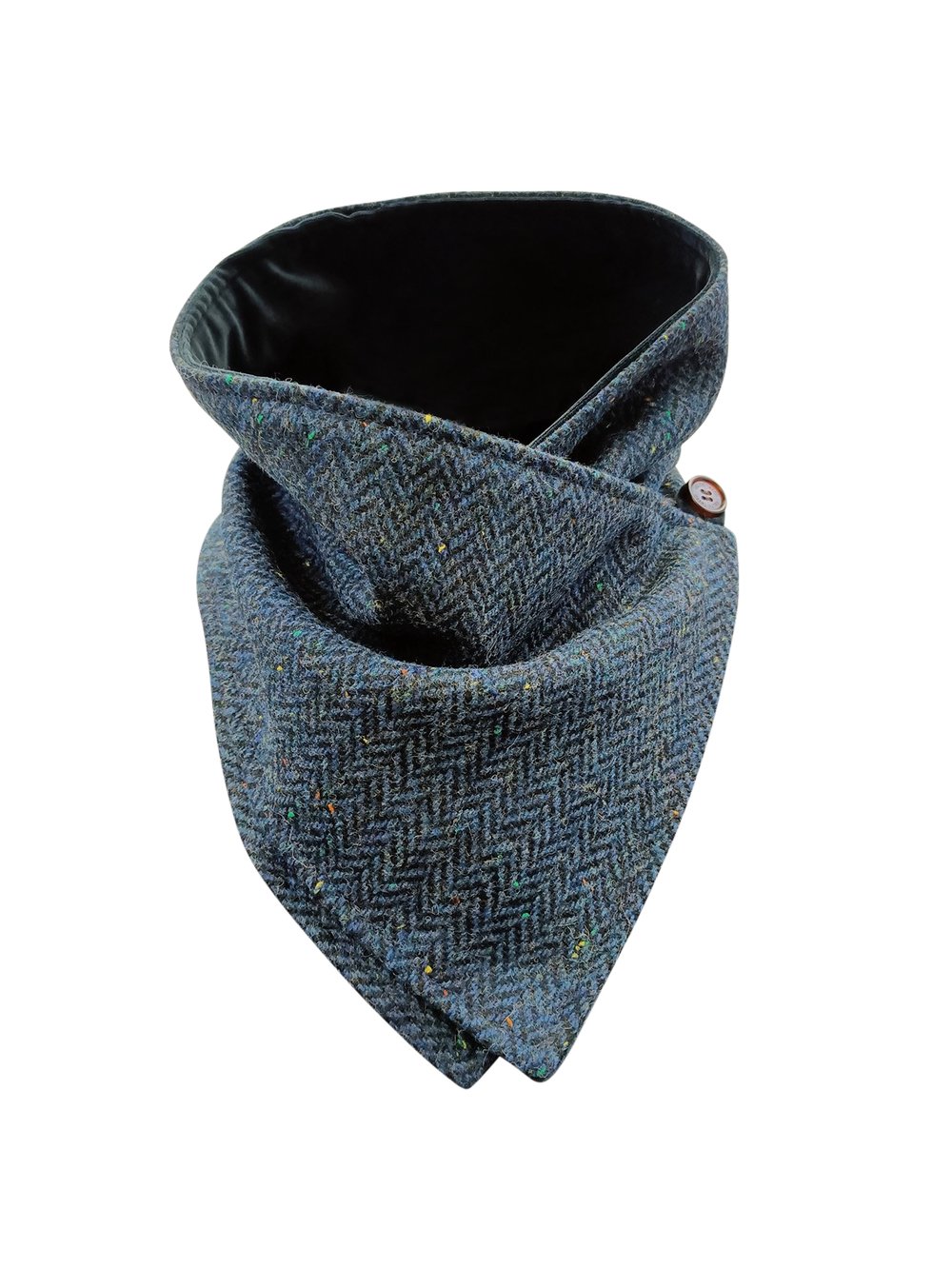 Blue Herringbone Tweed Snood with Reversible Blue Velvet - Elegant and ...